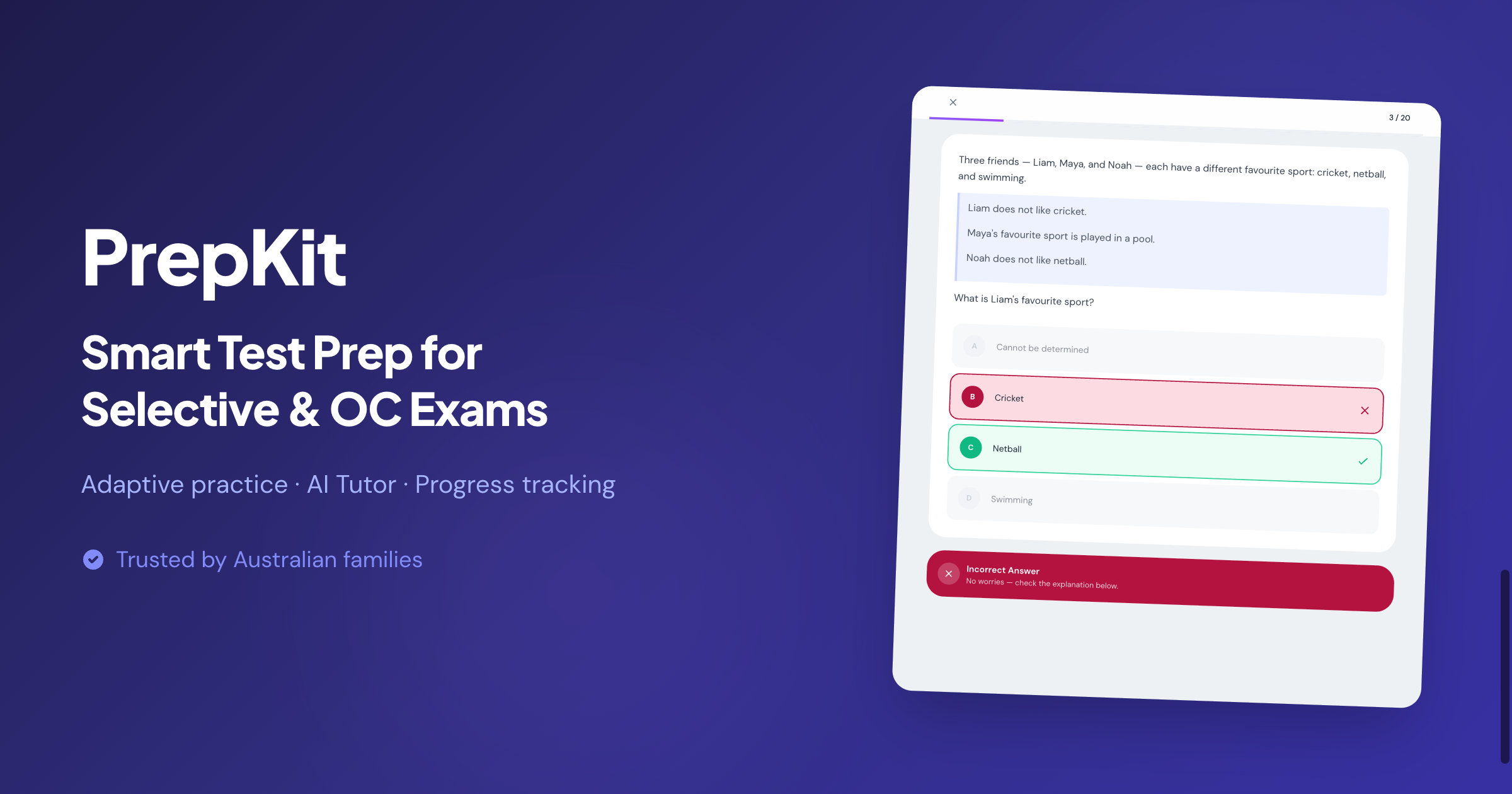 PrepKit — NSW Selective & OC Test Prep for Australian Kids